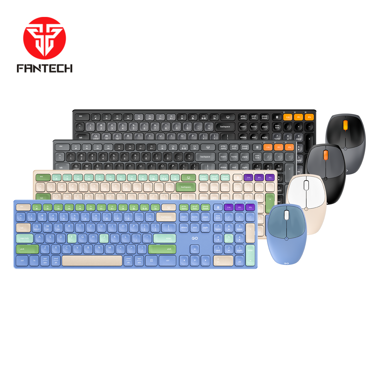 Fantech WK895 Go Pop Combo Office Keyboard & Mouse Bluetooth & 2.4GHz Connections & Silent Click ...