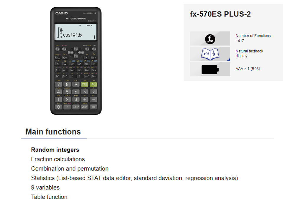 Casio Standard Scientific Calculator FX-570ES PLUS 2nd Edition, Non ...