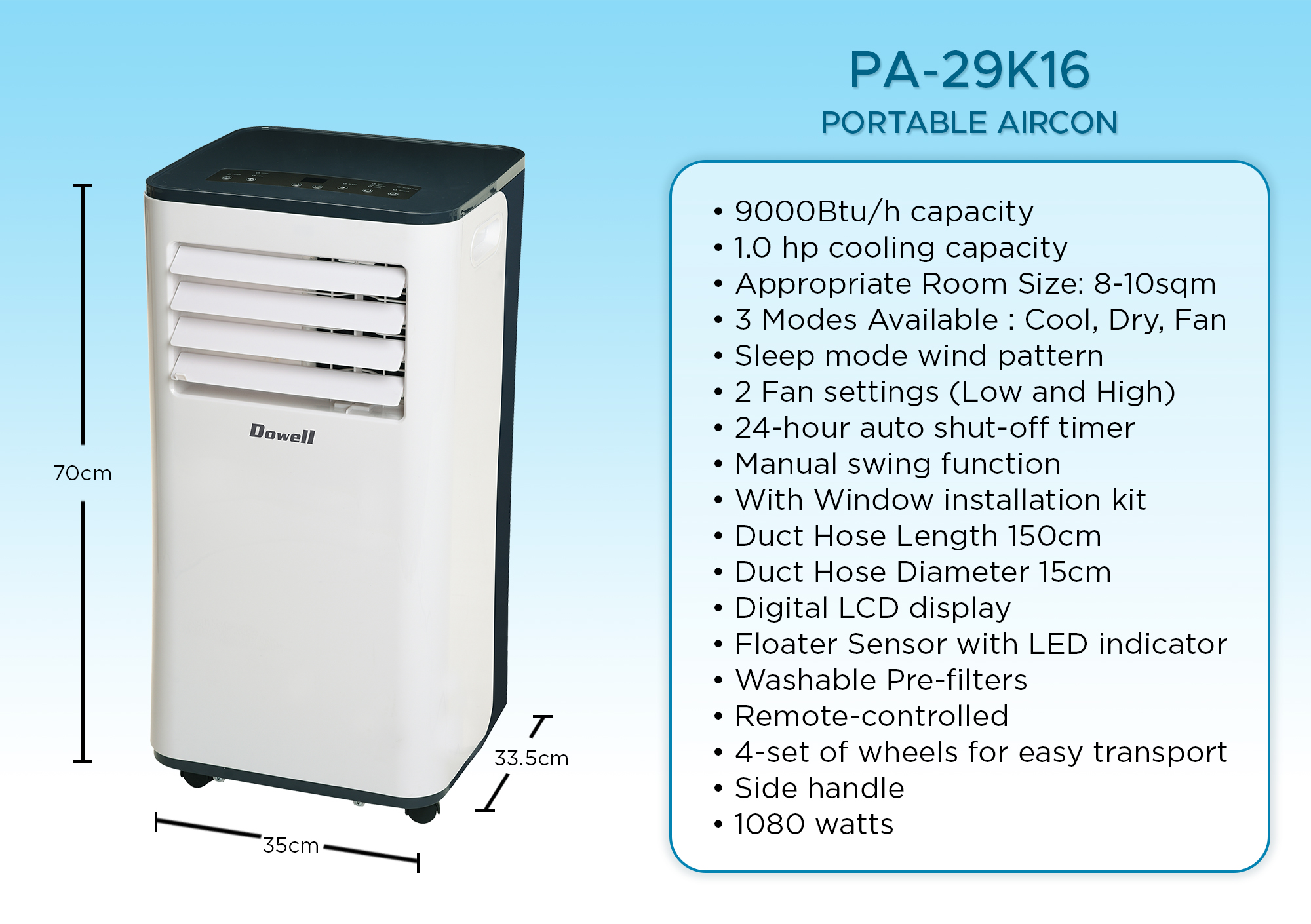 Dowell PA-29K16 Portable Air Conditioner 1HP | Shopee Philippines