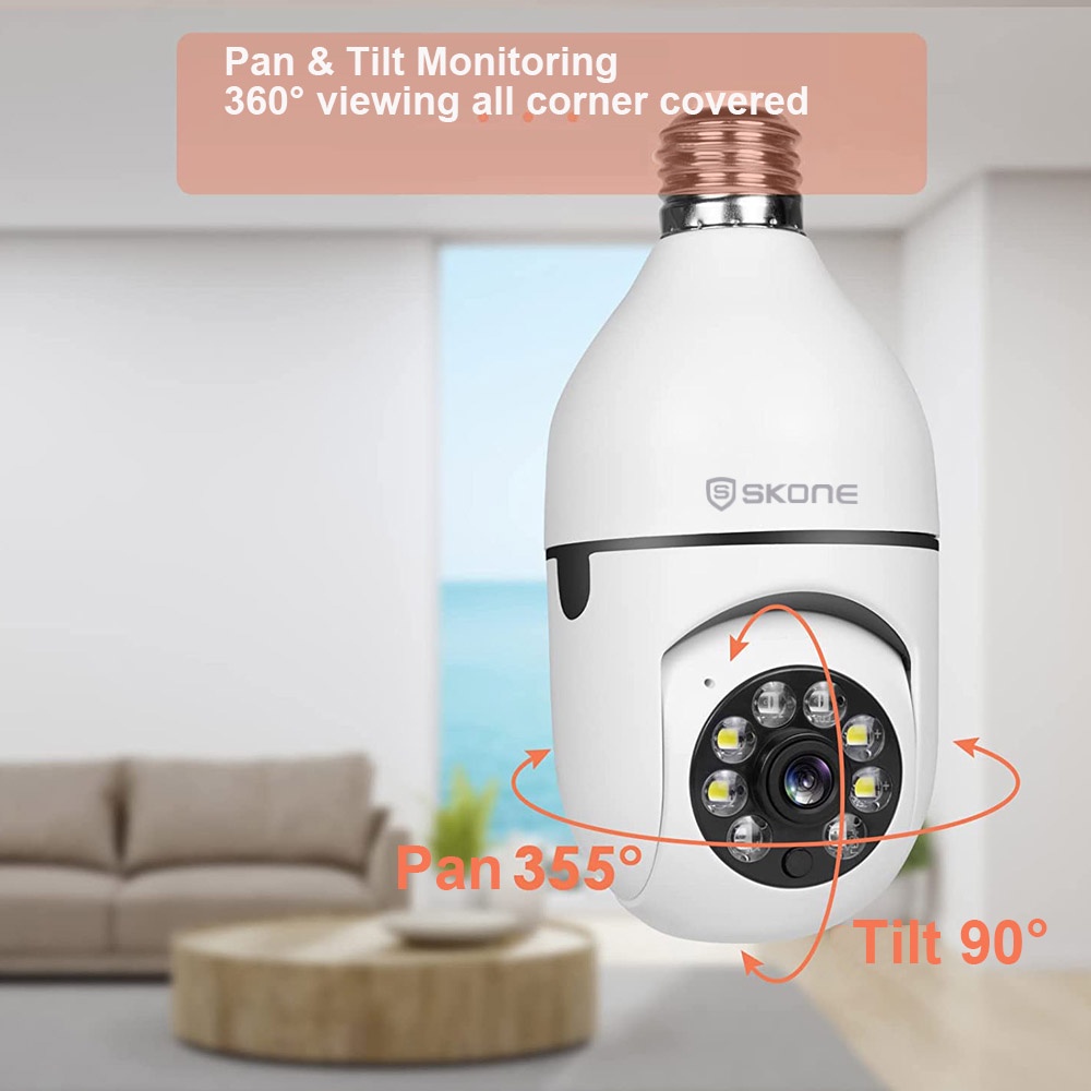 CCTV Bulb Camera 360 Panoramic IP PTZ Night Vision 1080p Wireless SKONE ...