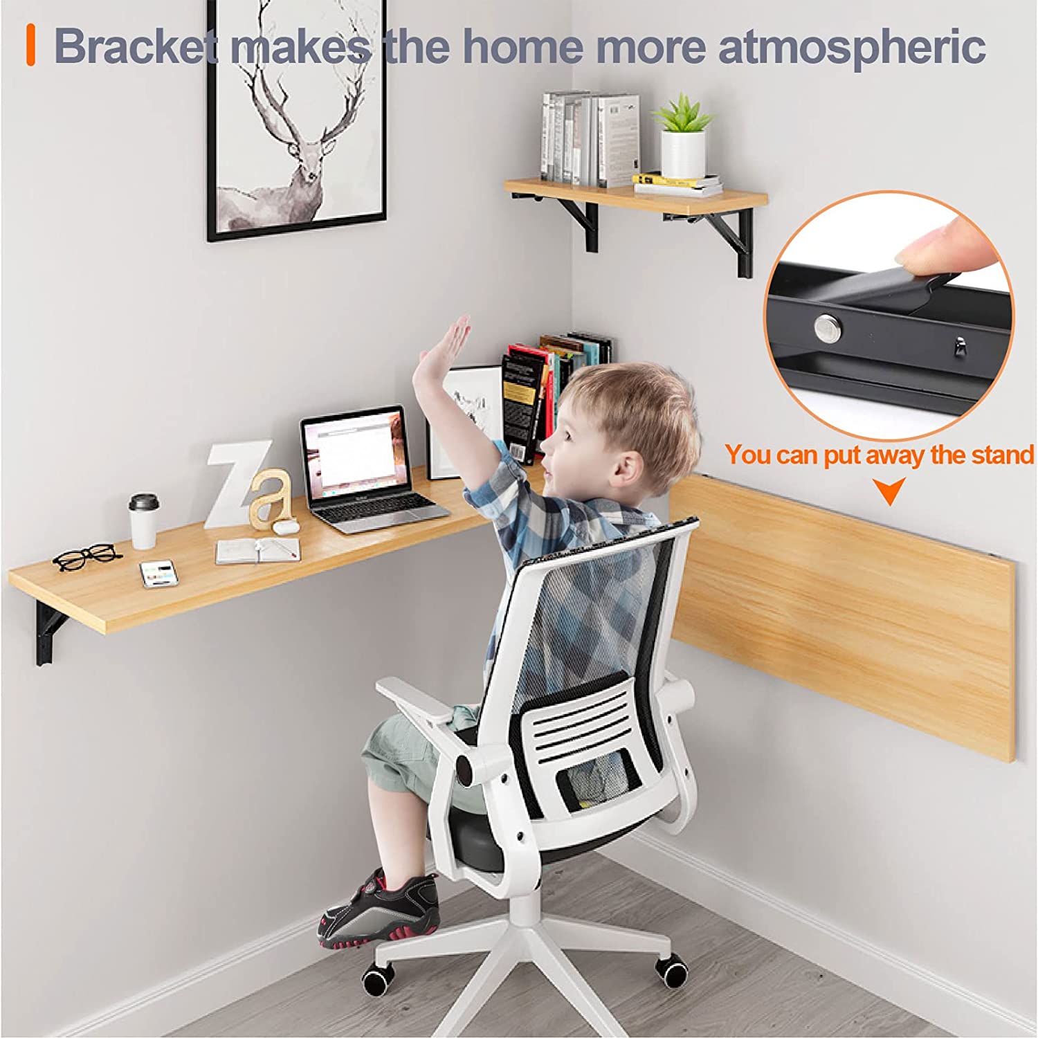 Folding Angle Bracket 2 PCS Adjustable Foldable Wall Mounted Folding ...