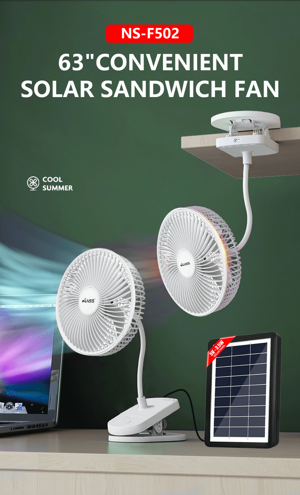 NSS solar desk fan with solar panel 6 inch clip fan portable fan mini ...