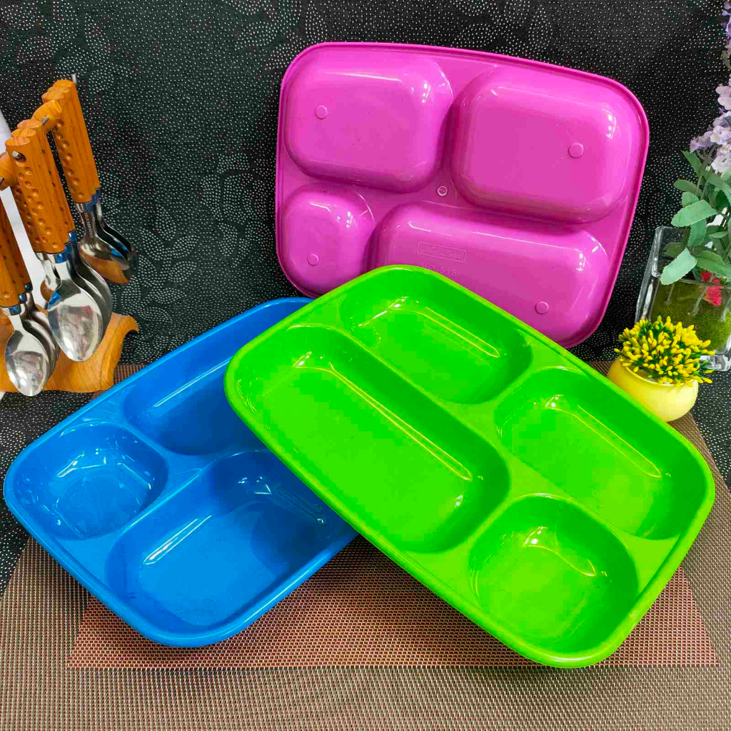 (6 in 1) - REUSABLE DIVIDED PLASTIC PLATE / ROUND AND RECTANGULAR ...