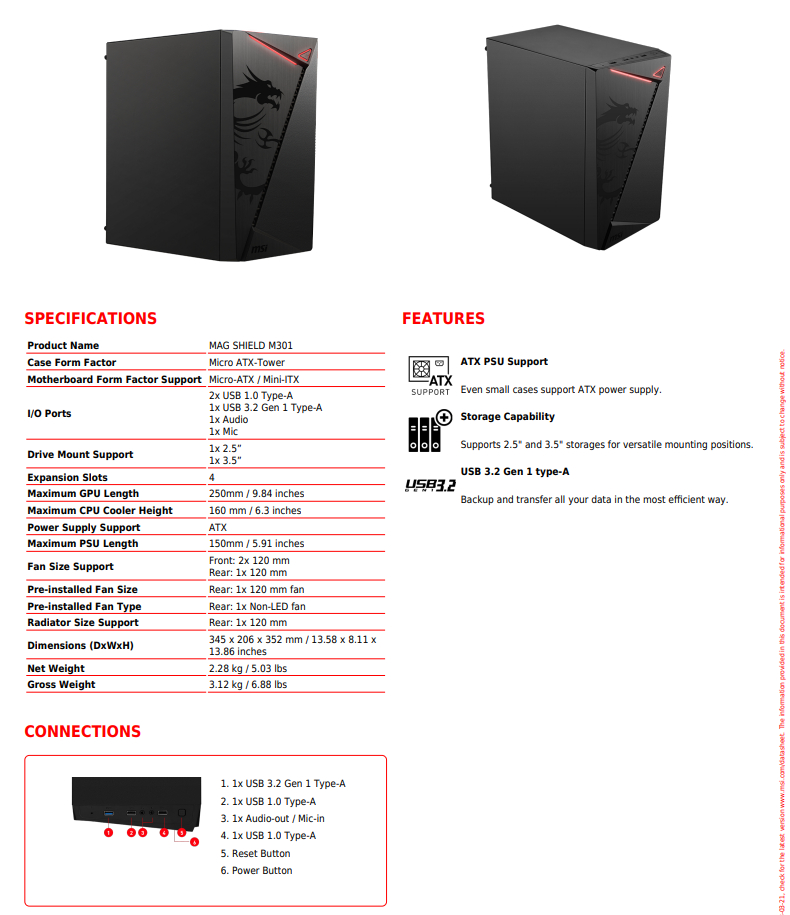 MSI MAG Shield M301 Micro ATX-Tower PC Case (M301) | itw | Shopee ...