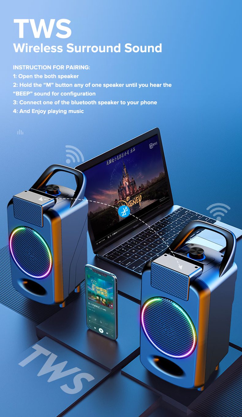 Tylex XM20 Strong Bass Wireless Bluetooth Speaker TWS 5.0 Hi-FI Sound ...