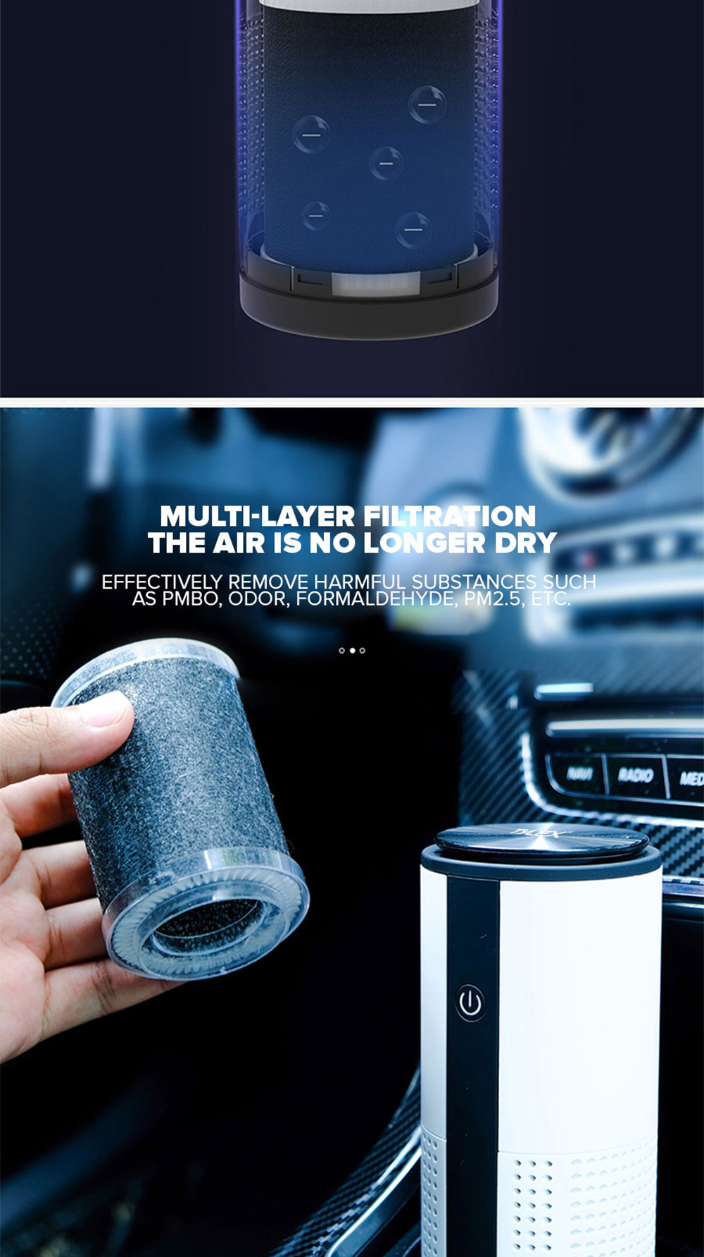 Tylex XF26 Portable Mini Car Air Purifier Effective Air HEPA Filter ...