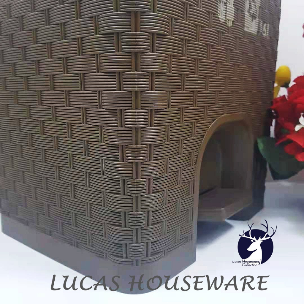 PLASTIC RATTAN WEAVED TRASH CAN W/ PEDAL & COVER / GARBAGE BIN / TRASH ...