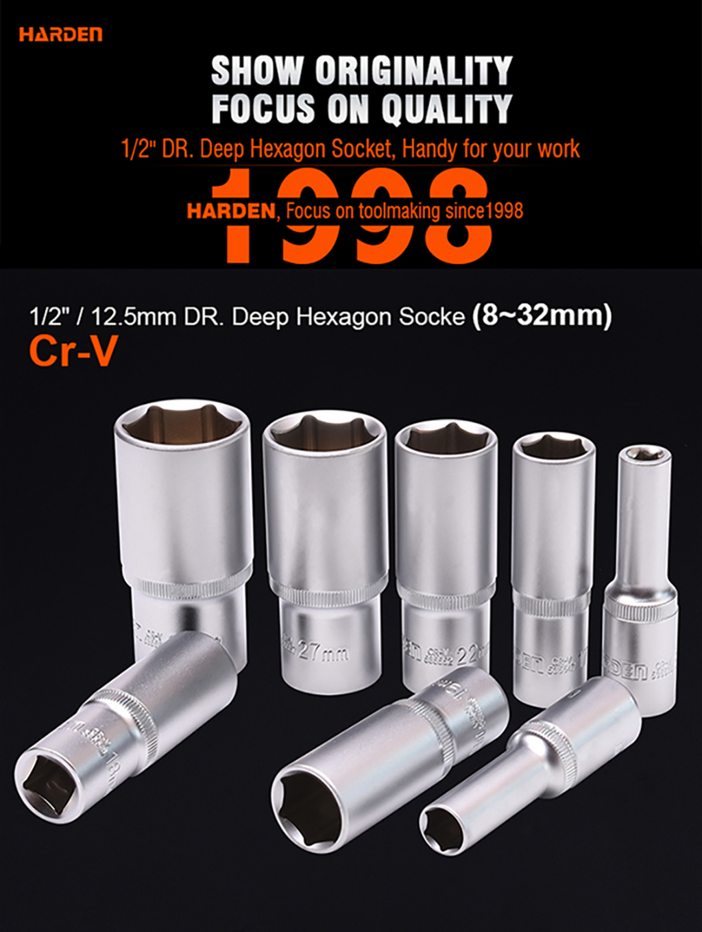 Harden 8mm - 32mm1/2" Hexagon Deep Socket Chrome Vanadium 1/2" Hexagon ...