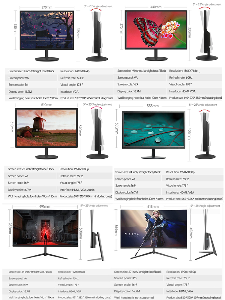 ICON Monitor 17/19/22/24/27 Inch LED Rimless HDMI VGA Brand New ...
