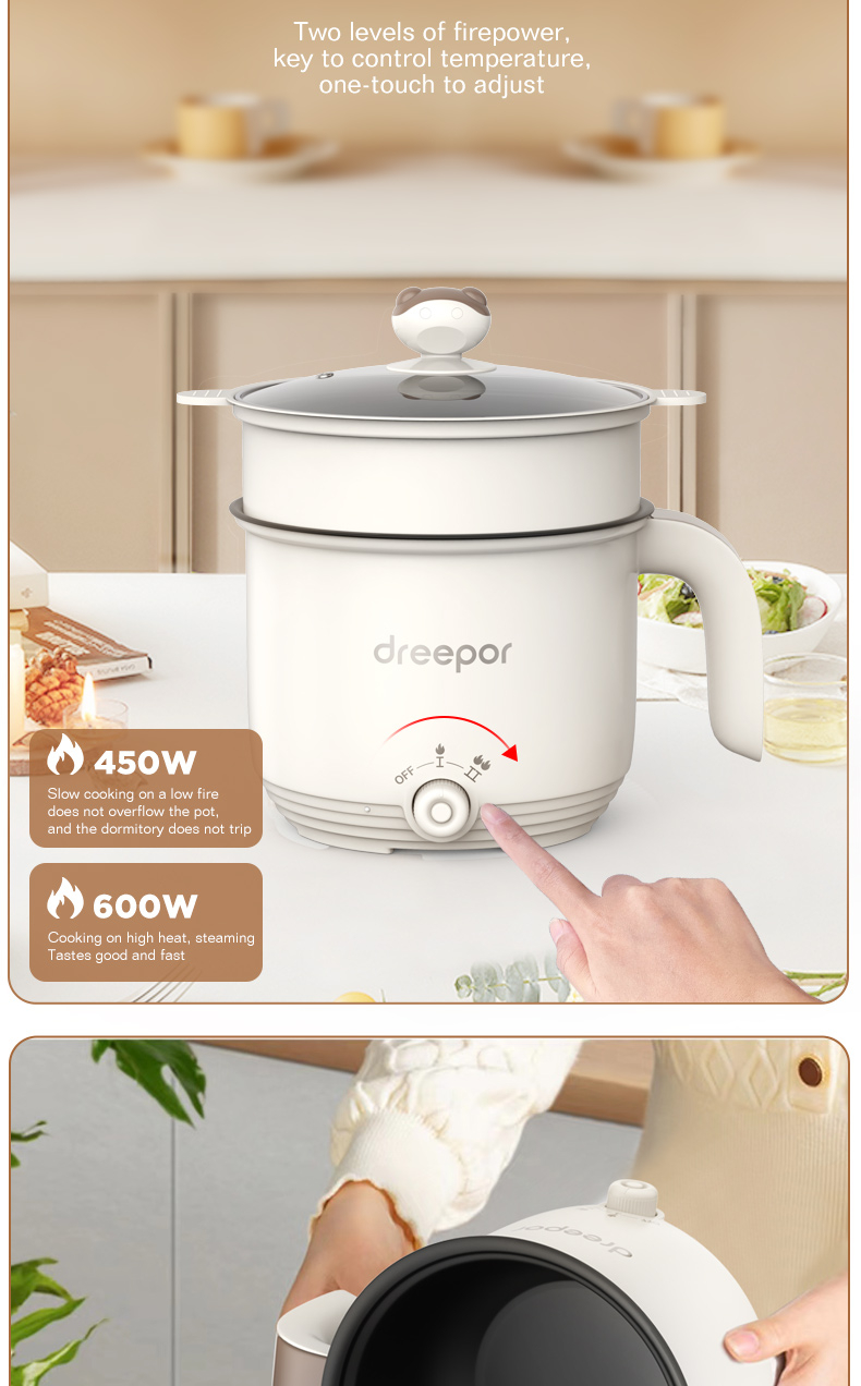 Dreepor 1.8L Mini Rice Cooker Small Non Stick Pan Electric Multi Cooker Hot Pot With Steamer ...