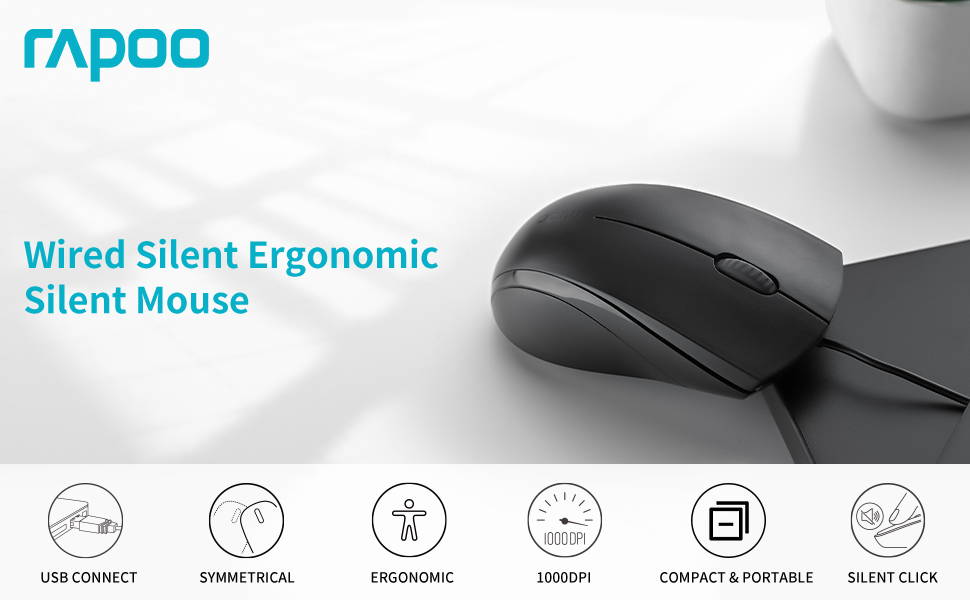 Rapoo N1600 Ergonomic Design Silent Wired Mouse 1000 DPI | Shopee ...