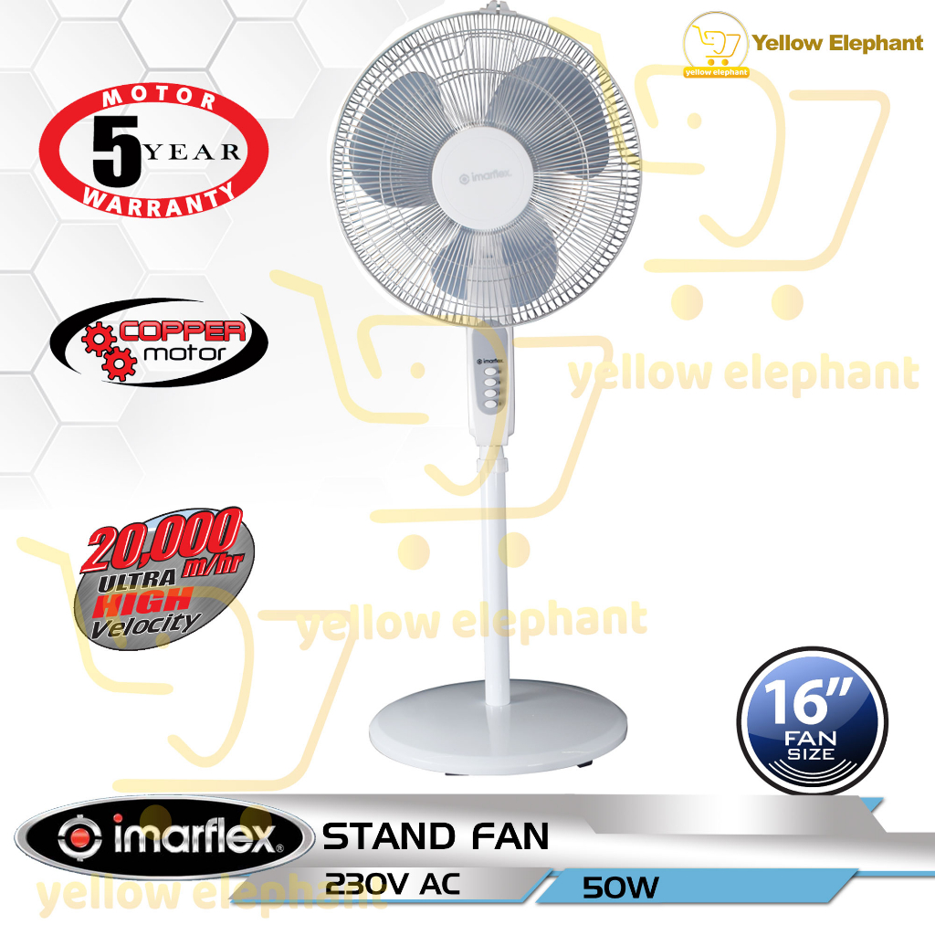 Imarflex IF-322W 16" Stand Fan WHITE 50W - Yellow Elephant | Shopee ...