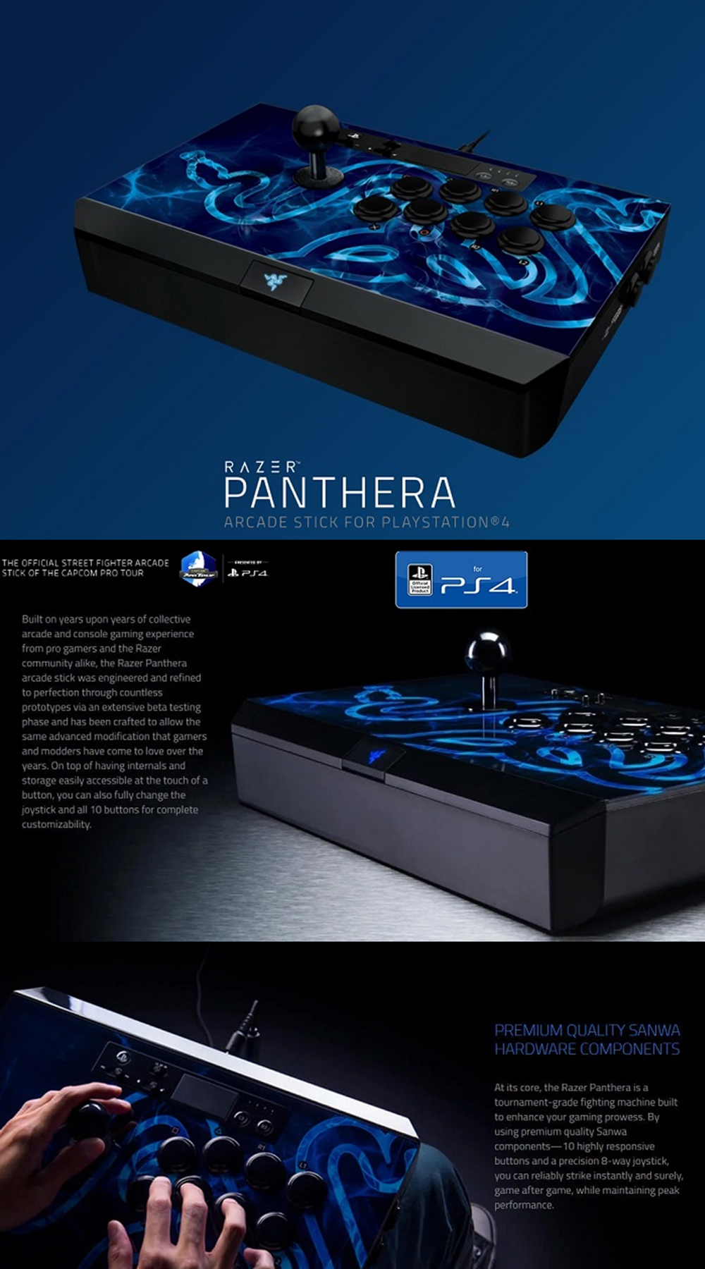 Razer Panthera Arcade Stick Controller 10 Buttons and 8-Way Joystick ...