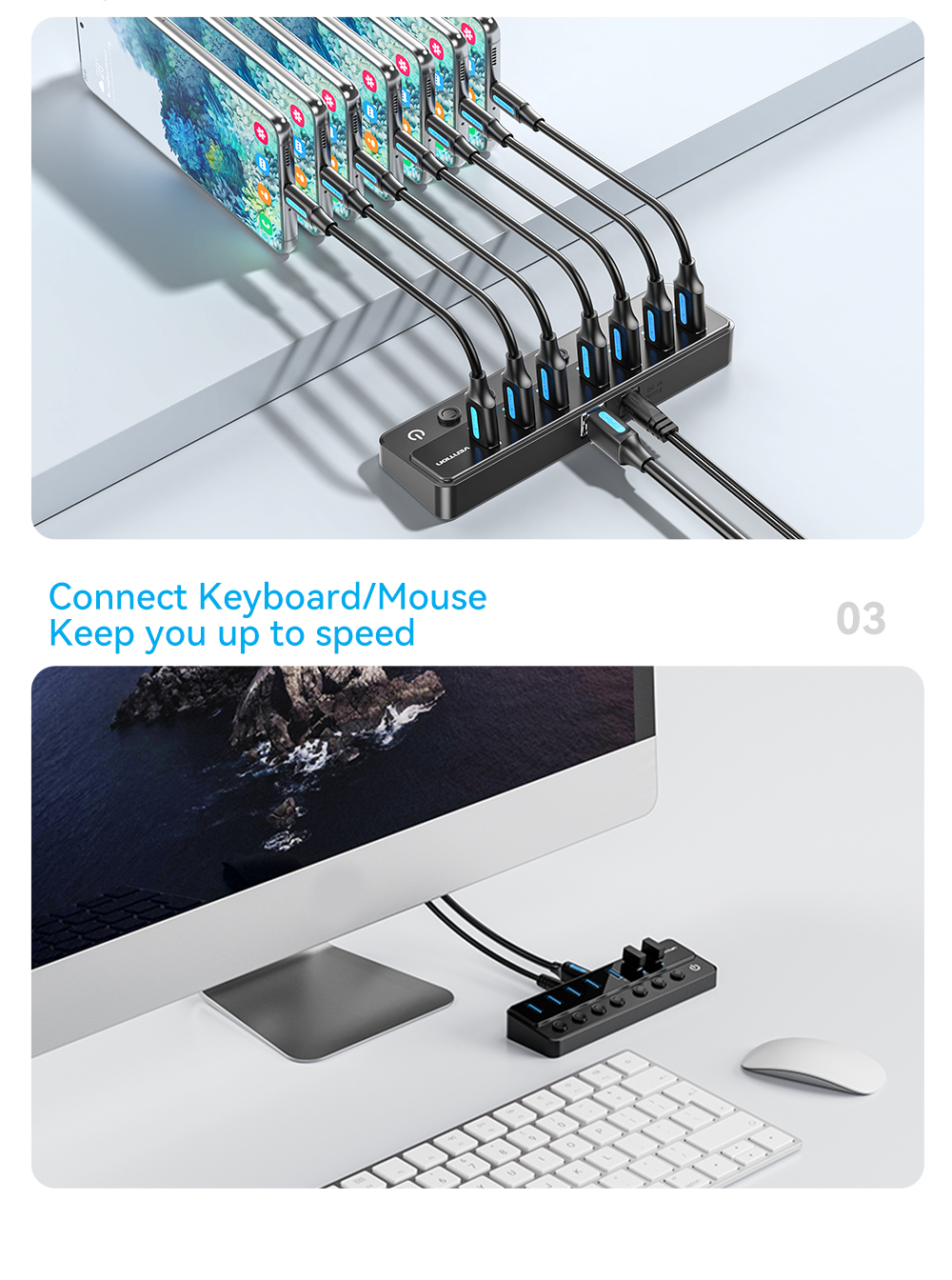 Vention 8 in 1 USB 3.0 Hub for Keyboard Phone Mouse Card Reader ...