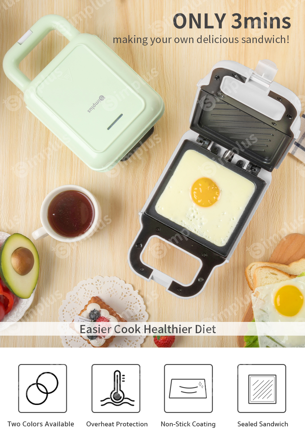 Simplus Sandwich Maker Non-stick MultiFunctional Bread Toaster | Shopee ...