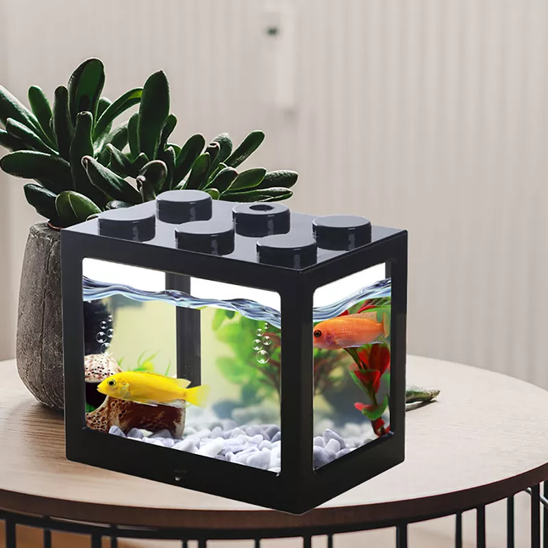 Mini Aquarium Block Tank Desktop Betta Guppy Fish Tank Building Block ...