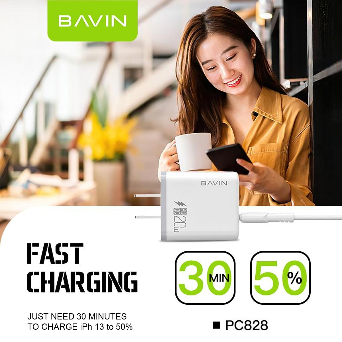 BAVIN PC828 / PC827 20W PD Fast Charging Charger Dual Type-C & USB Port Adapter for iPh 16 ...