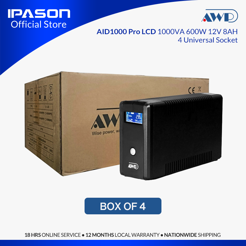 AWP AID1000 Pro Aide LCD 600W-1000VA UPS with AVR Uninterruptible Power ...