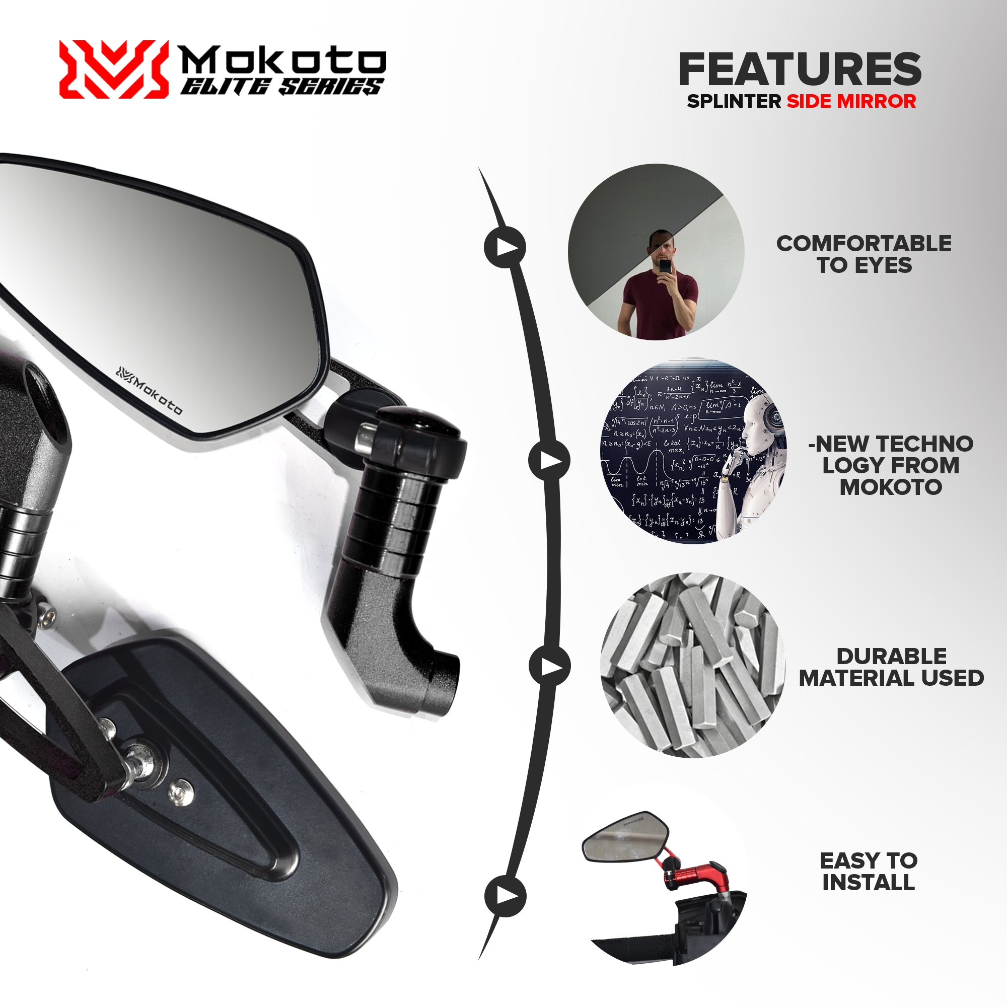 MOKOTO ELITE SERIES SPLINTER SIDE MIRROR MOTO-ES-7644/NON GRADED SMOKE ...