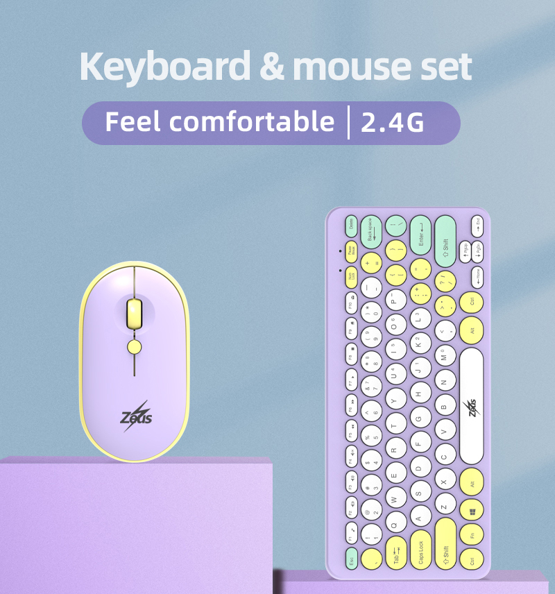 Zeus GK-500 Wireless Keyboard and Mouse 2.4GHz Wireless Retro Cute Slim ...