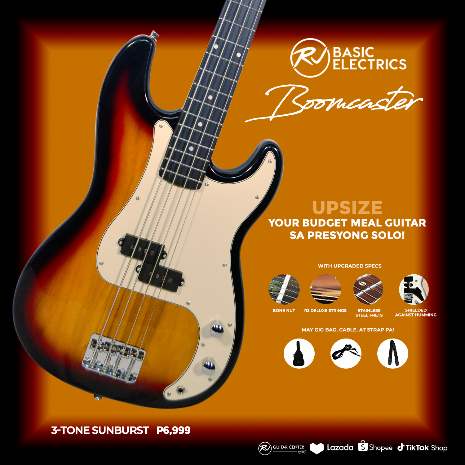 RJ Basic Electrics - Boomcaster Bass Guitar with Bag, Cable, Strap (Precision Bass) | Shopee ...