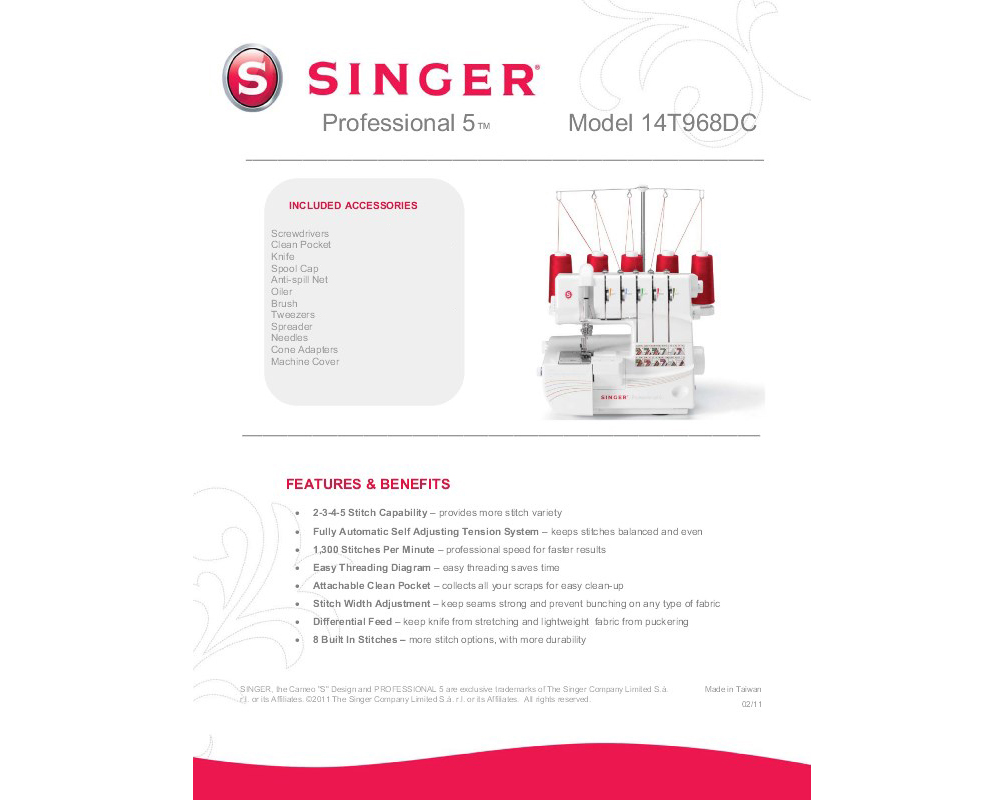 Singer 14T968Dc Professional 5 5 4 3 2 Thread Capability Serger ...