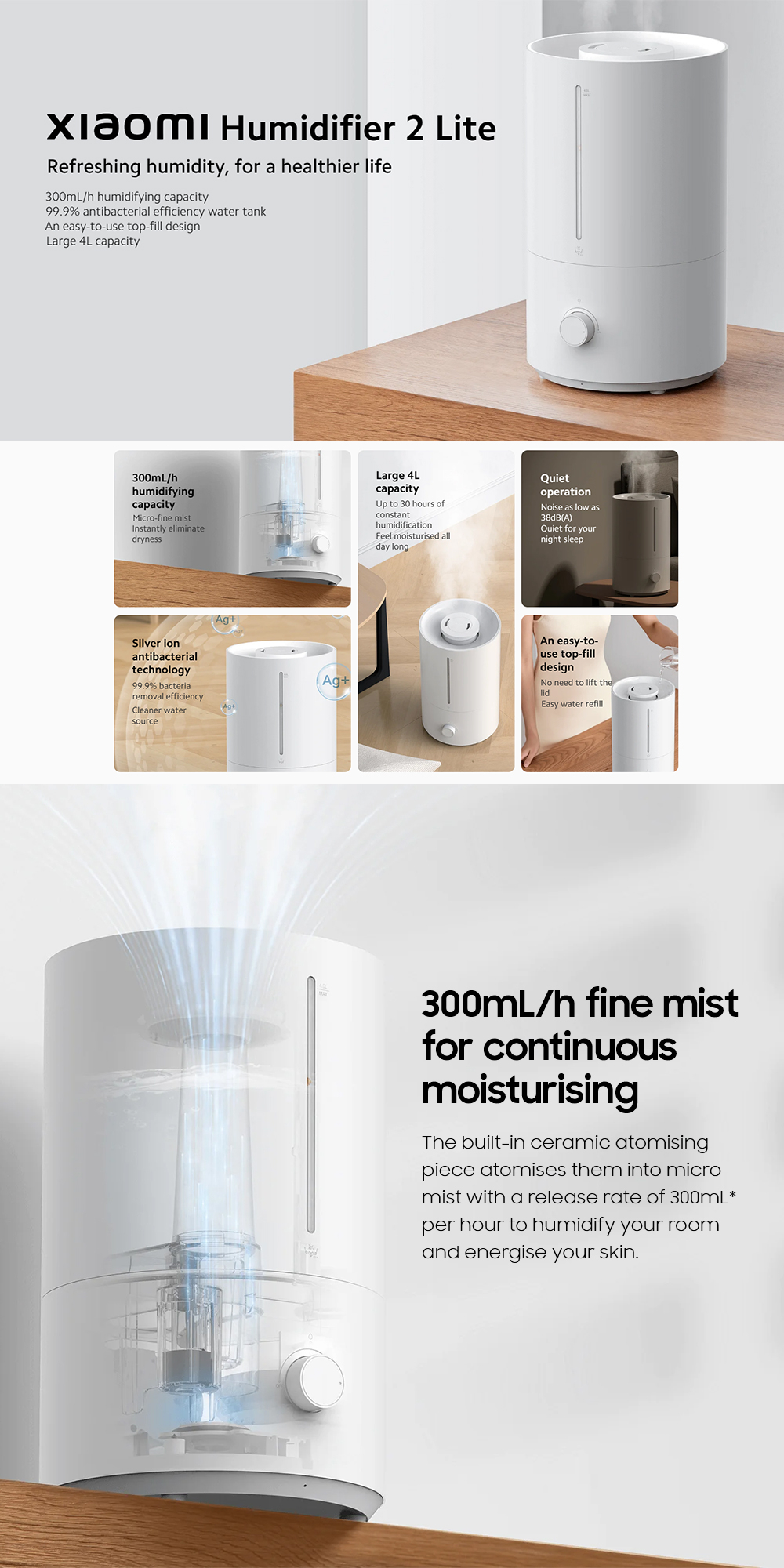 Xiaomi Humidifier 2 Lite EU | 4L capacity | 99.9% antibacterial ...