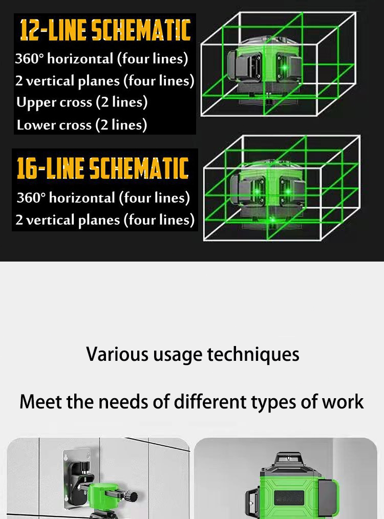 【24H Ship】12 / 16 Line Laser Level Green Light Self-Leveling 360° Rotary Cross 4D Auto ...