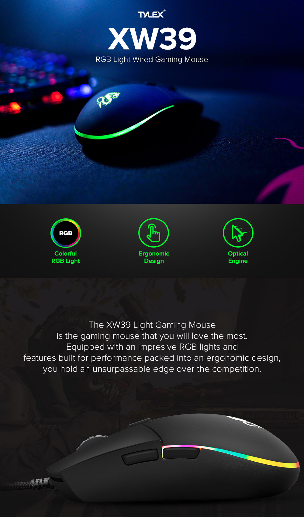 Tylex XW39 4800DPI RGB Light Wired Gaming Mouse | Shopee Philippines