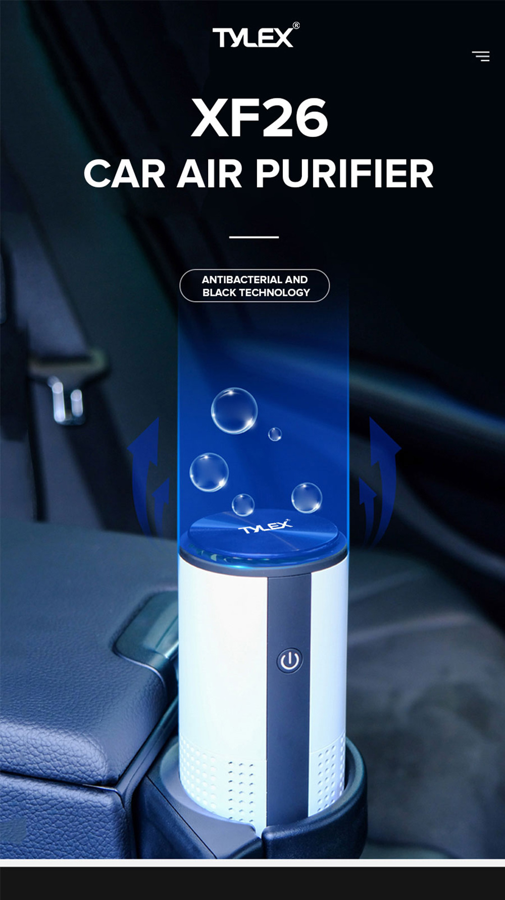 Tylex XF26 Portable Mini Car Air Purifier Effective Air HEPA Filter ...