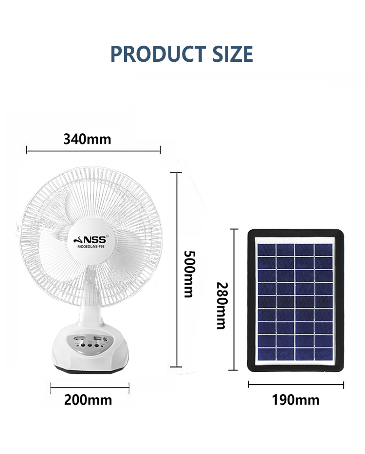NSS Solar Electric Fan Solar Rechargeable Fan Solar Panel 12INCH Solar ...