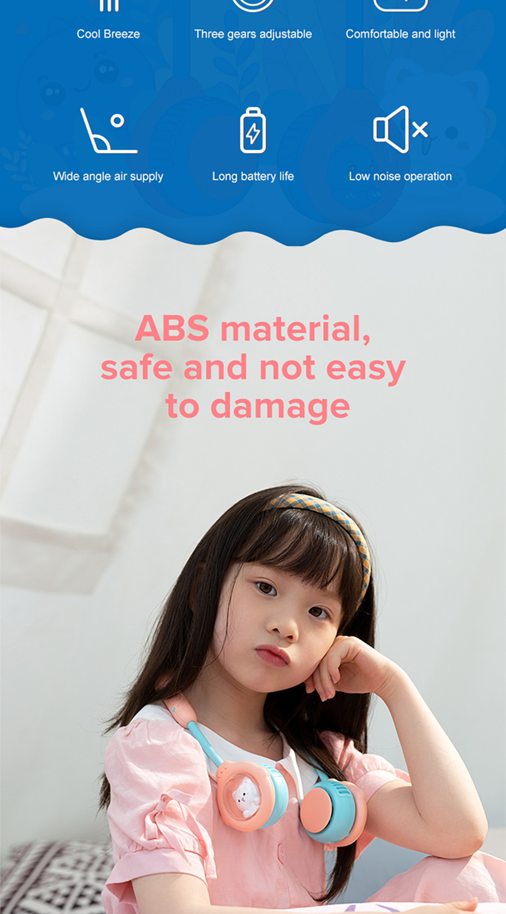 Tylex XM26 Children's Mini Neck Fan Hands Free Lightweight 3 Gear Speed ...