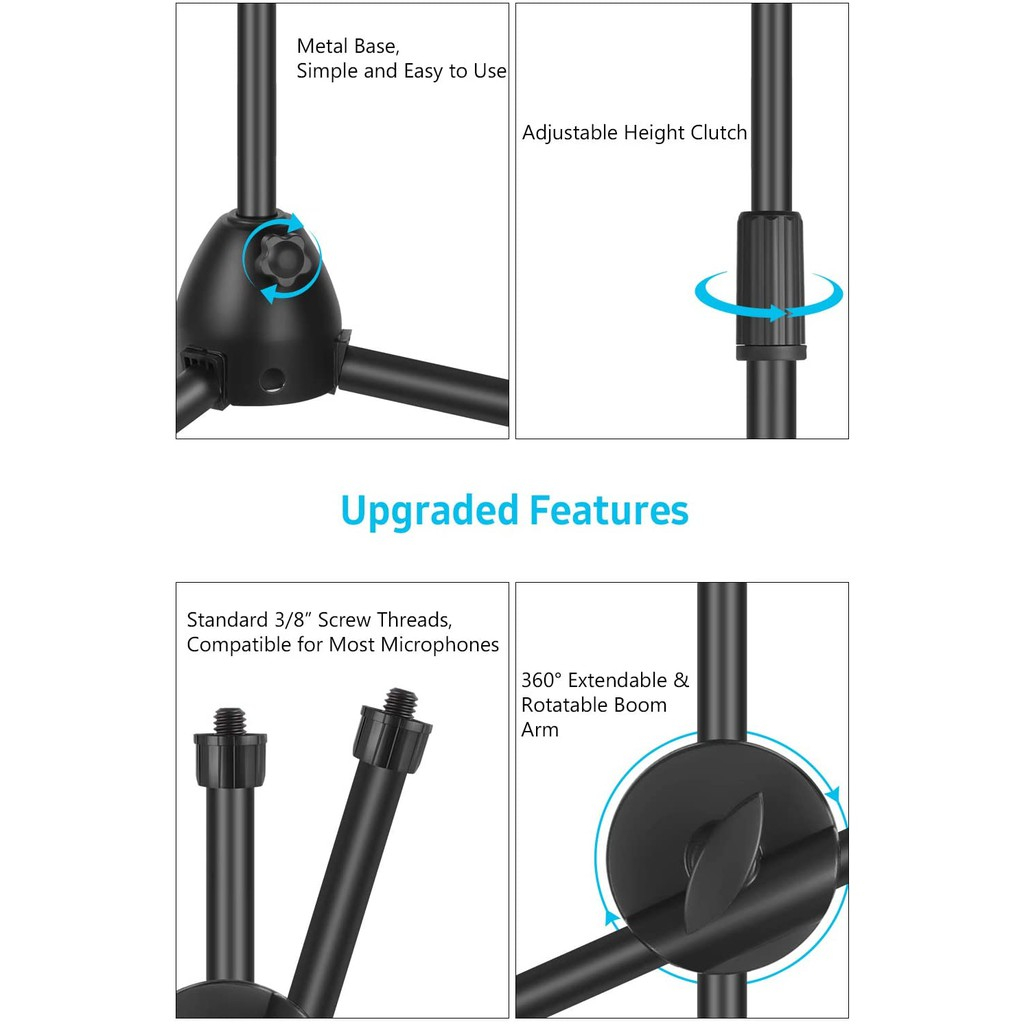 Popcorn K12 Portable Microphone Stand Heavy Duty Adjustable Collapsible ...