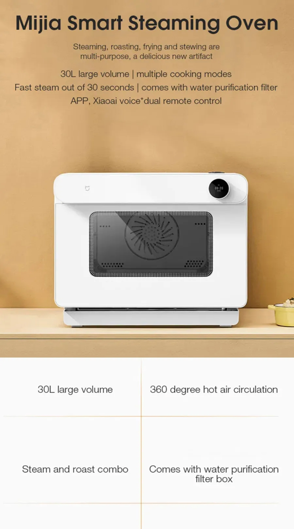 Xiaomi Mijia Smart Steaming Oven 220V 1450W 30L Dual Remote Control ...