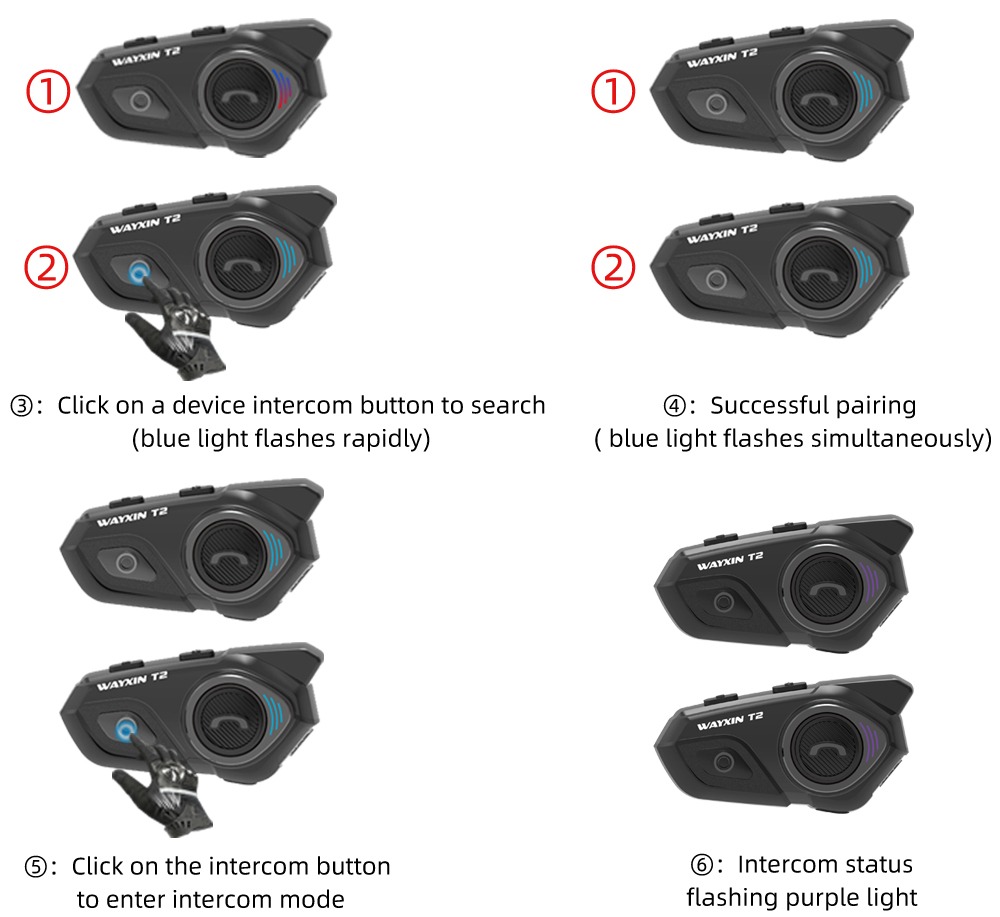 WAYXIN T2 Motorcycle Helmet Headset Bluetooth Intercom Headphone Motor ...