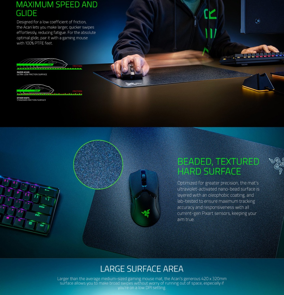 Razer Acari Ultra High-Speed Mouse Mat Ultra-Low Friction Gaming Mat ...