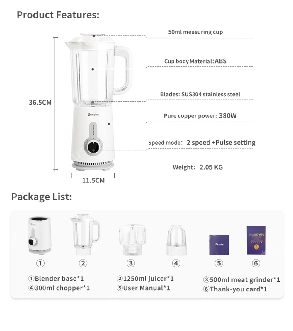 Simplus Blender 3 in 1 Food Processor Multi-functional Juicer Meat ...