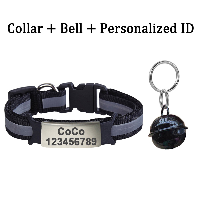 Free Custom ID Name Tag Cat Collar Bell Necklace Safety Reflective ...