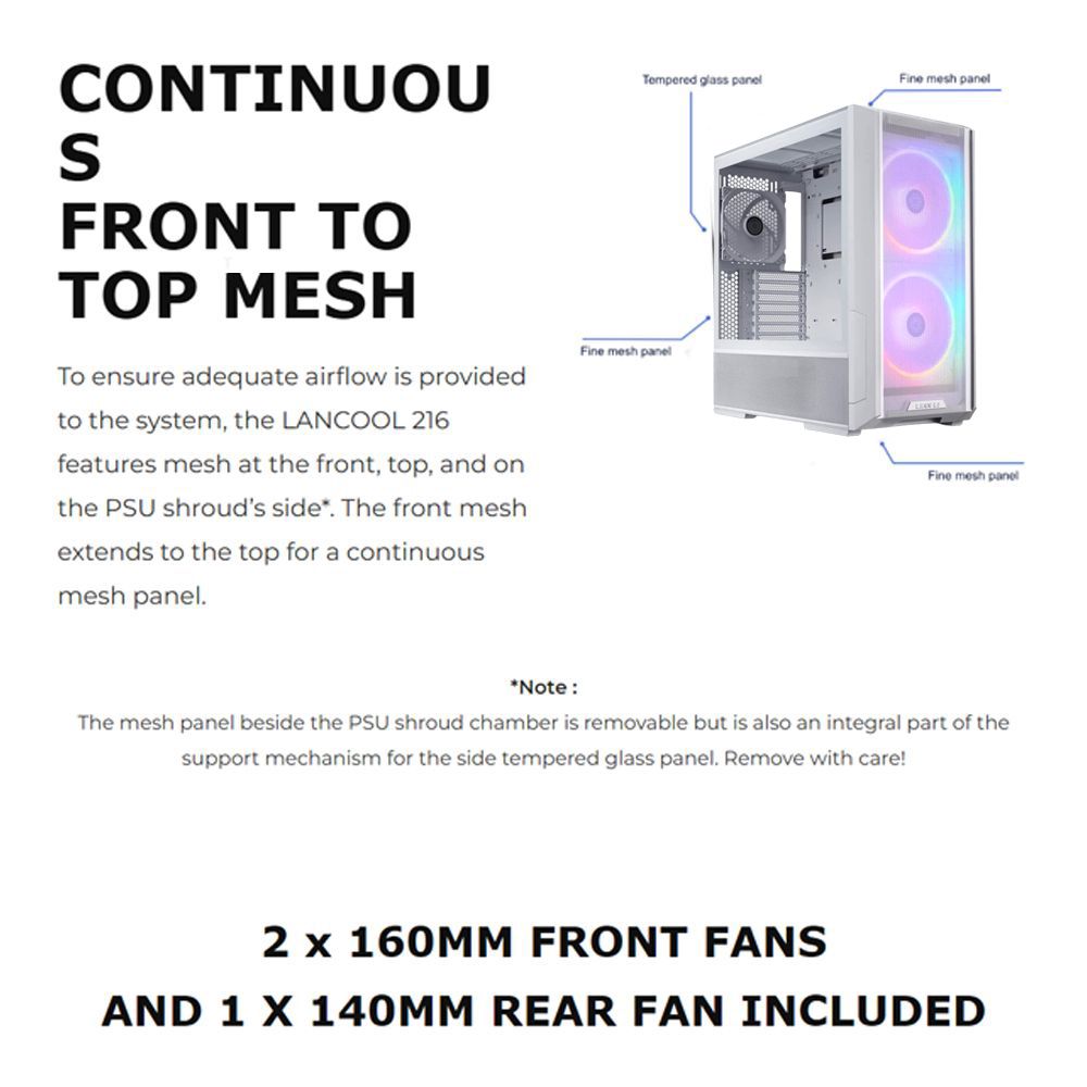 EasyPC| Lian Li Lancool 216 Mid Tower Tempered Glass PC Case RGB White ...