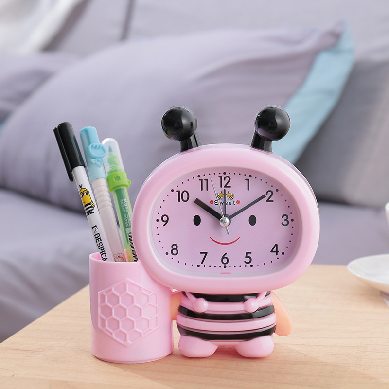 Cartoon Cute Bee Pen Holder Alarm Clock Desktop Clock Bedside Timer ...