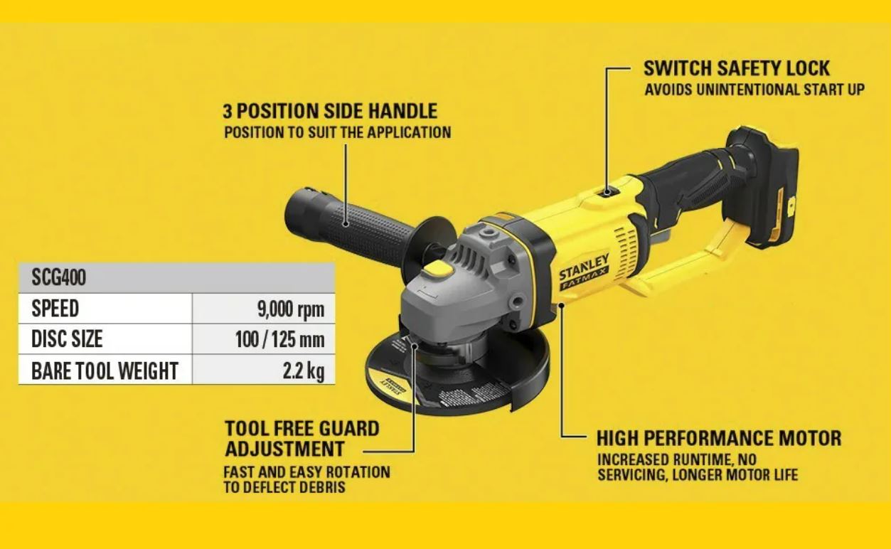 Stanley Fatmax V2.0 Angle Grinder Cordless 100mm 4-inches Bar STSCG400 ...