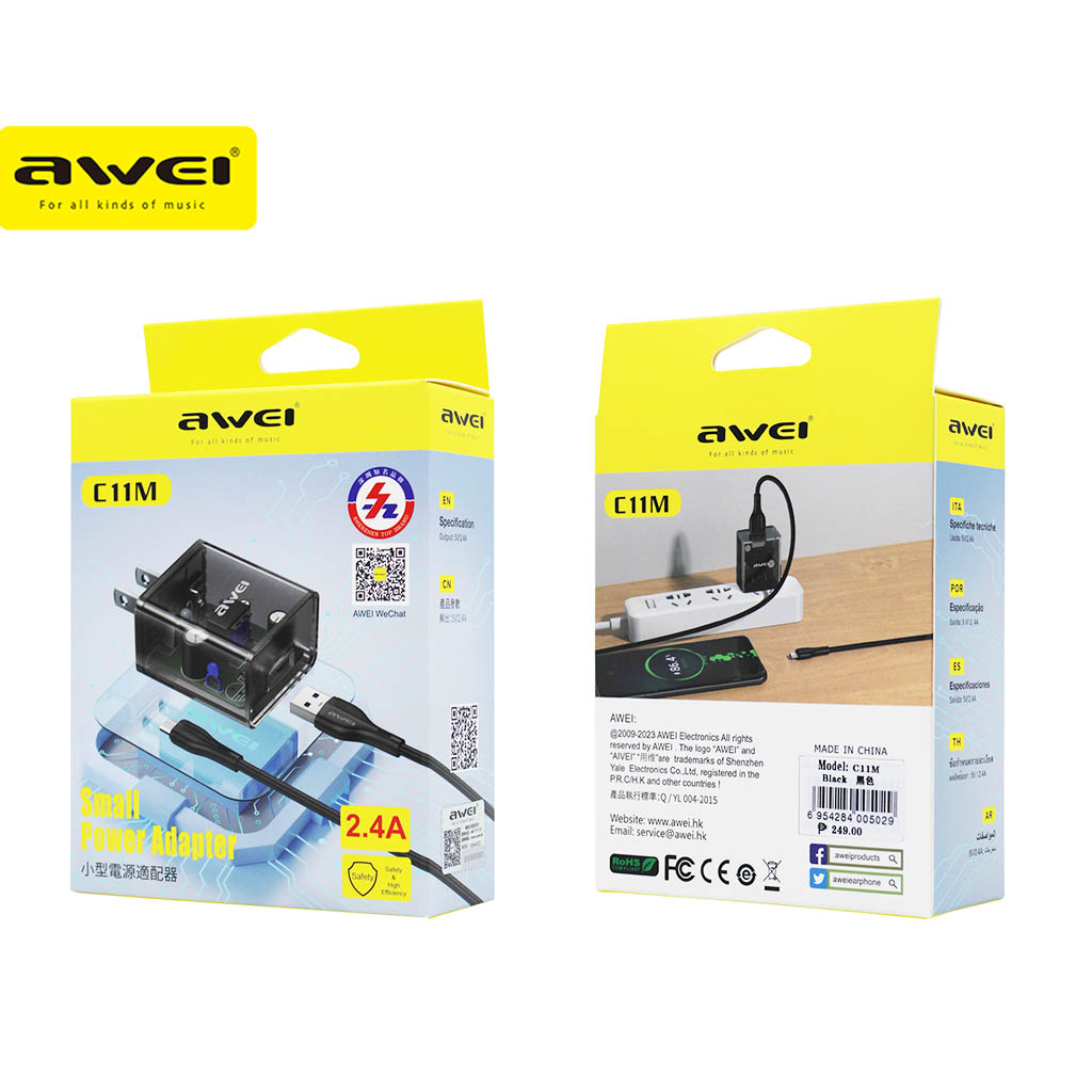 Awei C11M Fast Charging USB Power Adapter Charger With 1000mm Data Sync ...