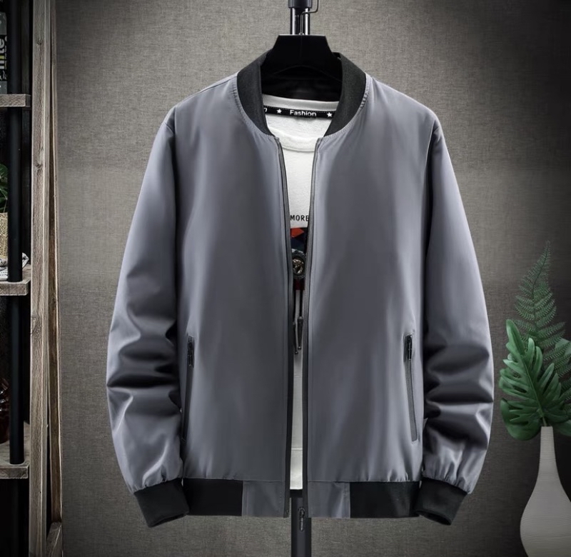 Two Zipper Pockets Bomber Jacket With Zipper For Men Unisex Crew Neck ...