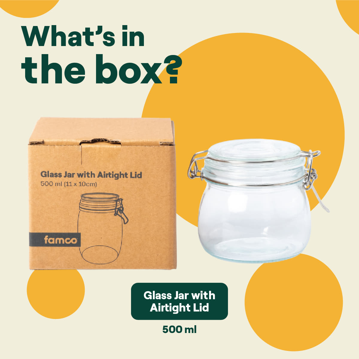 Famco Glass Jar w/ Airtight Lid, Leak-Proof, 500ml/1000ml, Kitchen ...