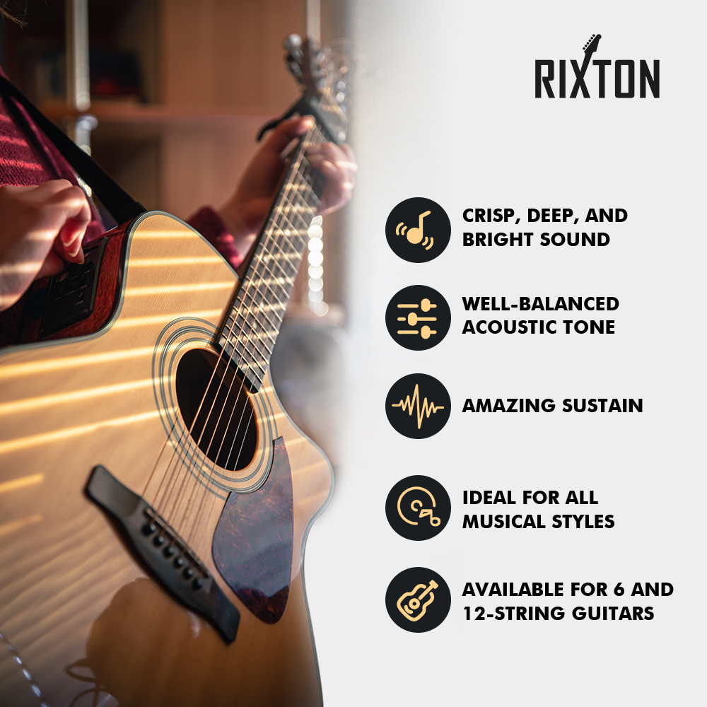 RIXTON 6pcs Acoustic Guitar Strings Set Guitar Accessories Bronse Steel ...
