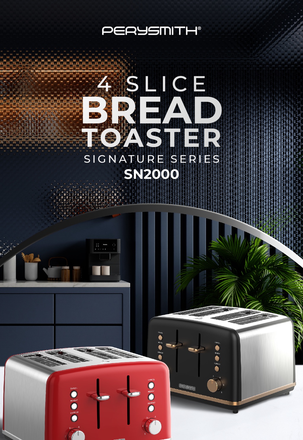 PerySmith SN2000 Pop Up Bread Toaster 4 Slice Signature Series | Shopee ...