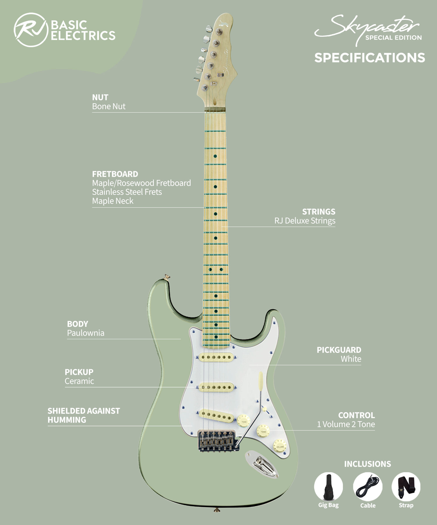 RJ Basic Electrics- Skycaster Electric Guitar Special Edition with Bag ...
