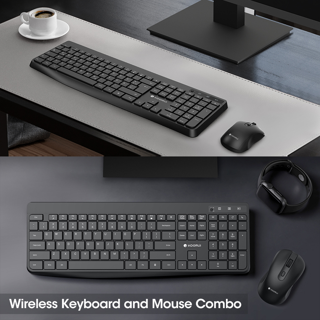 KOORUI BK0104 Wireless Keyboard and Mouse Combos, 2.4G Silent Full Size ...
