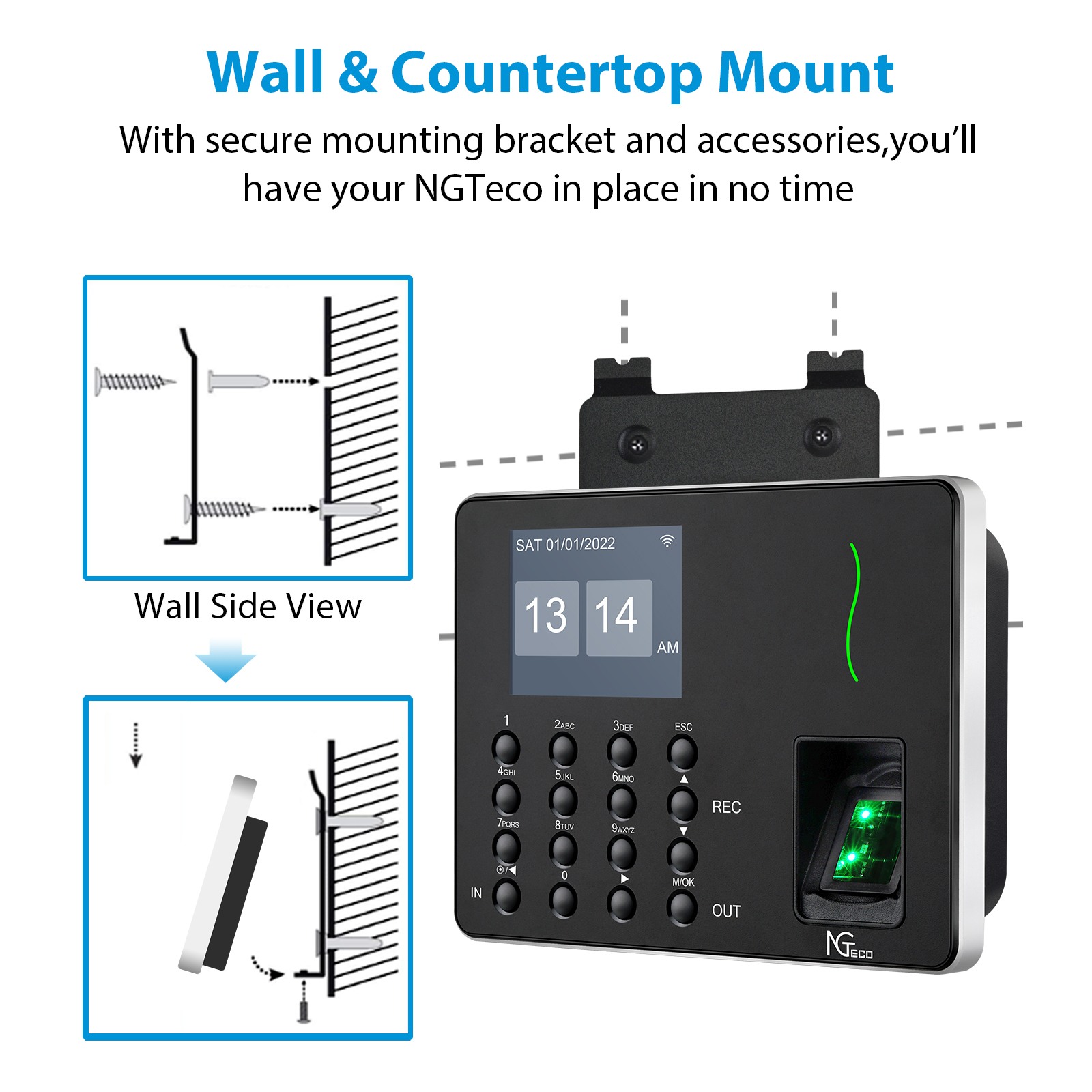 NGTeco W3 Fingerprint Time Attendance Machine WiFi Auto Digital Bundy ...
