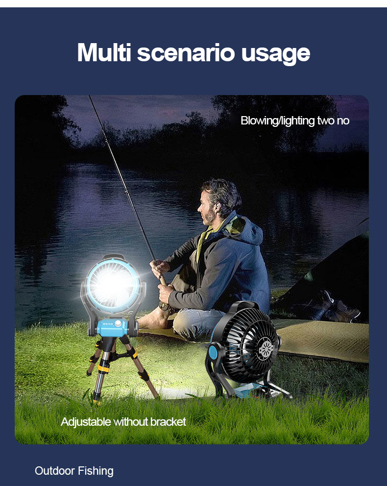 12 Inch Mobile Fan Outdoor Tent Fan Rechargeable Desk Fan LED Light ...